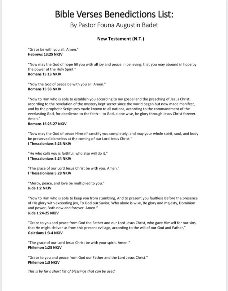 List Of Benedictions In The Bible